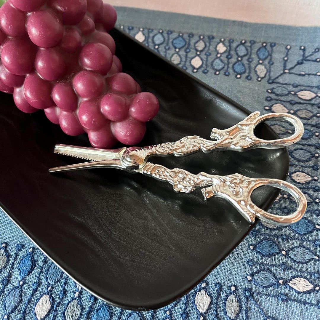 Vintage Grape Shears Decorated With Cats and Grapes Extra Big and Steady. Silver Plated Metal ...