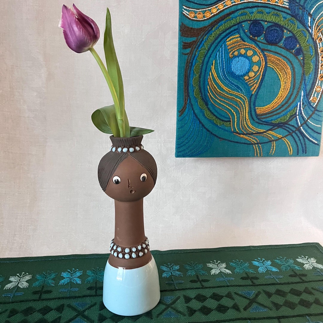 Face Vase. 1960's Vintage Ceramic Girl Vase. Lovely Turquoise Color ...