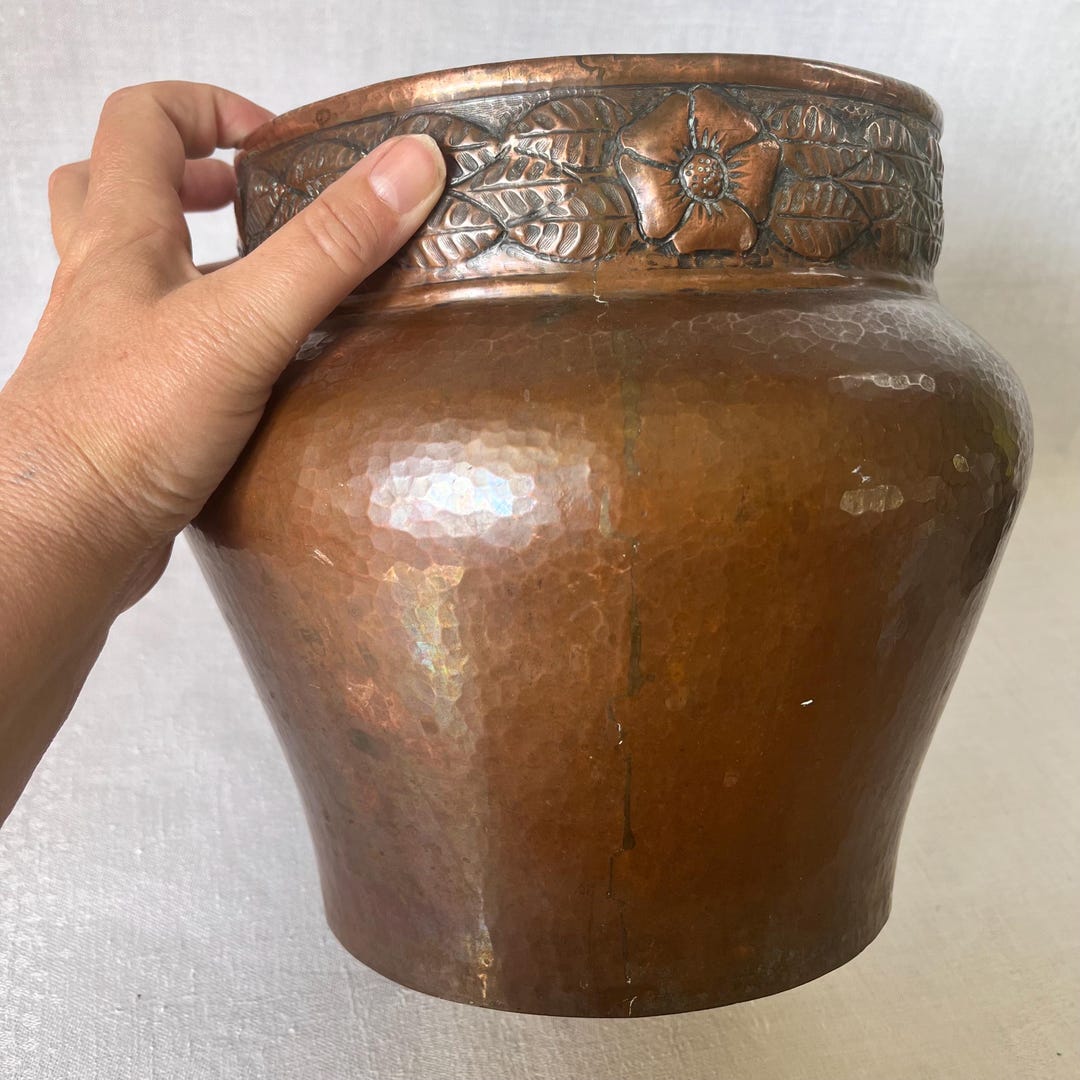 Copper Flower Pot. Extra Big Pot. Art Nouveau. Antique Pot. Embossed ...