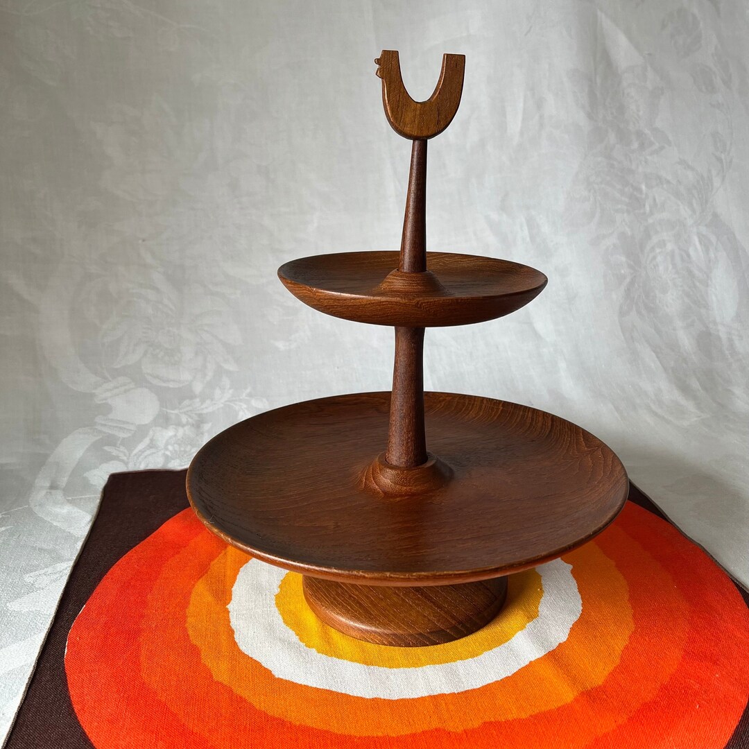 Stig Sandkvist Teak Cake Stand. Made in Sweden in the 1960's. Easy to Take Apart. Original ...