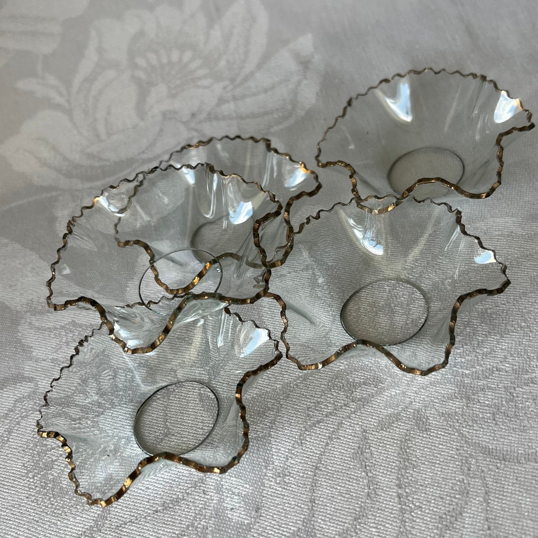5 Clear Glass Bobeches. Made With Gold Decorated Edges. Zig-zag Cut ...