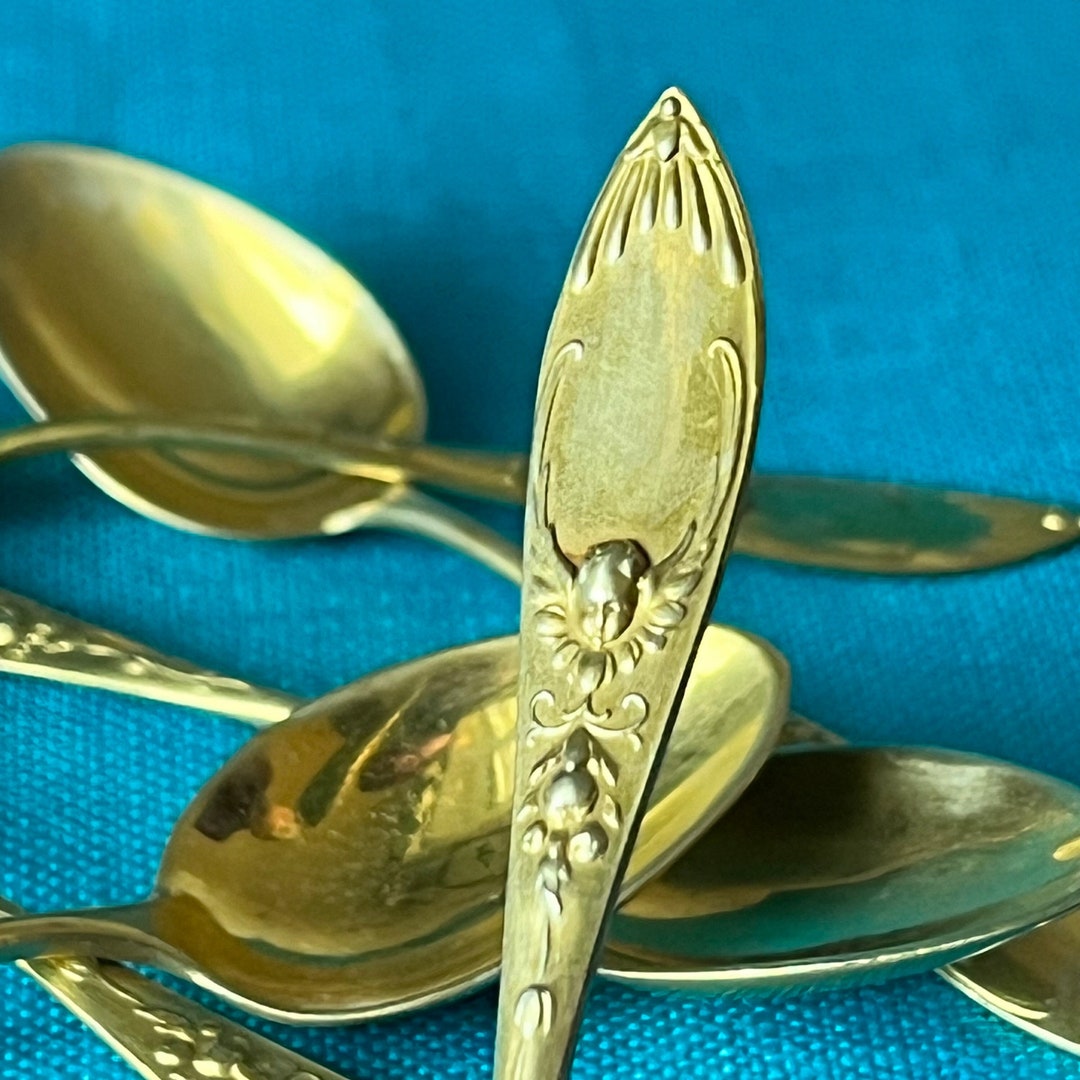 Set of 6 Swedish Vintage Gold Washed Mocha or Tea Spoons. Cute Pattern ...