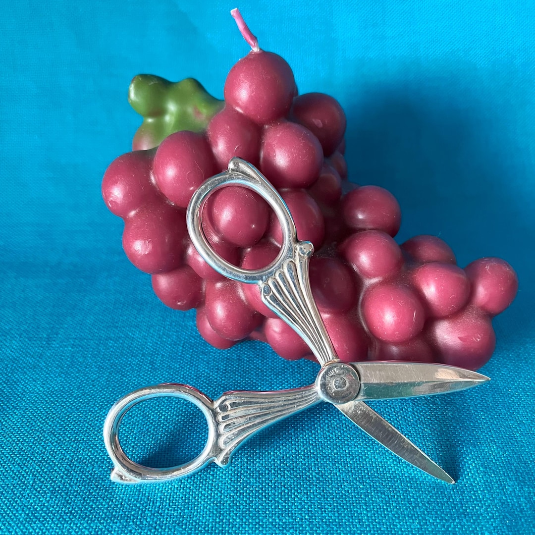 Small Grape Scissors. Silver Plated Grape Shears. Striped Pattern on ...