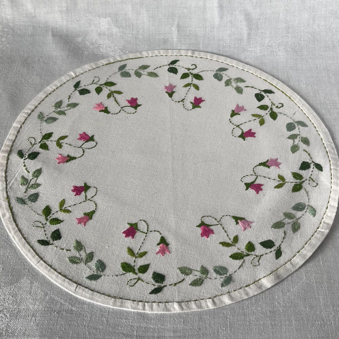 Linnea Flowers Hand Embroidered Tablecloth. Long and Short Stitches on ...