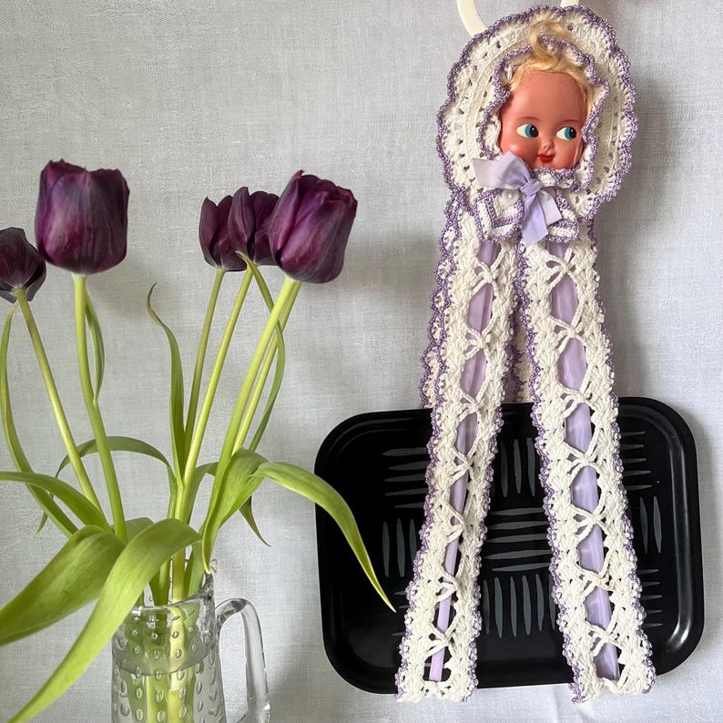 1950s Kitchen Tray Holder. Vintage Crochet Doll Face. Dish Holder ...