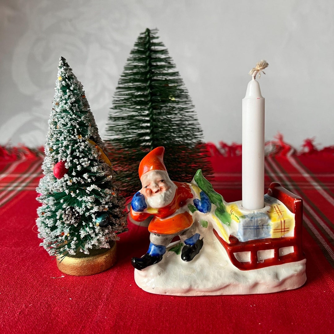 Christmas Collectible Candlestick Holder. Porcelain Santa With Sleigh ...