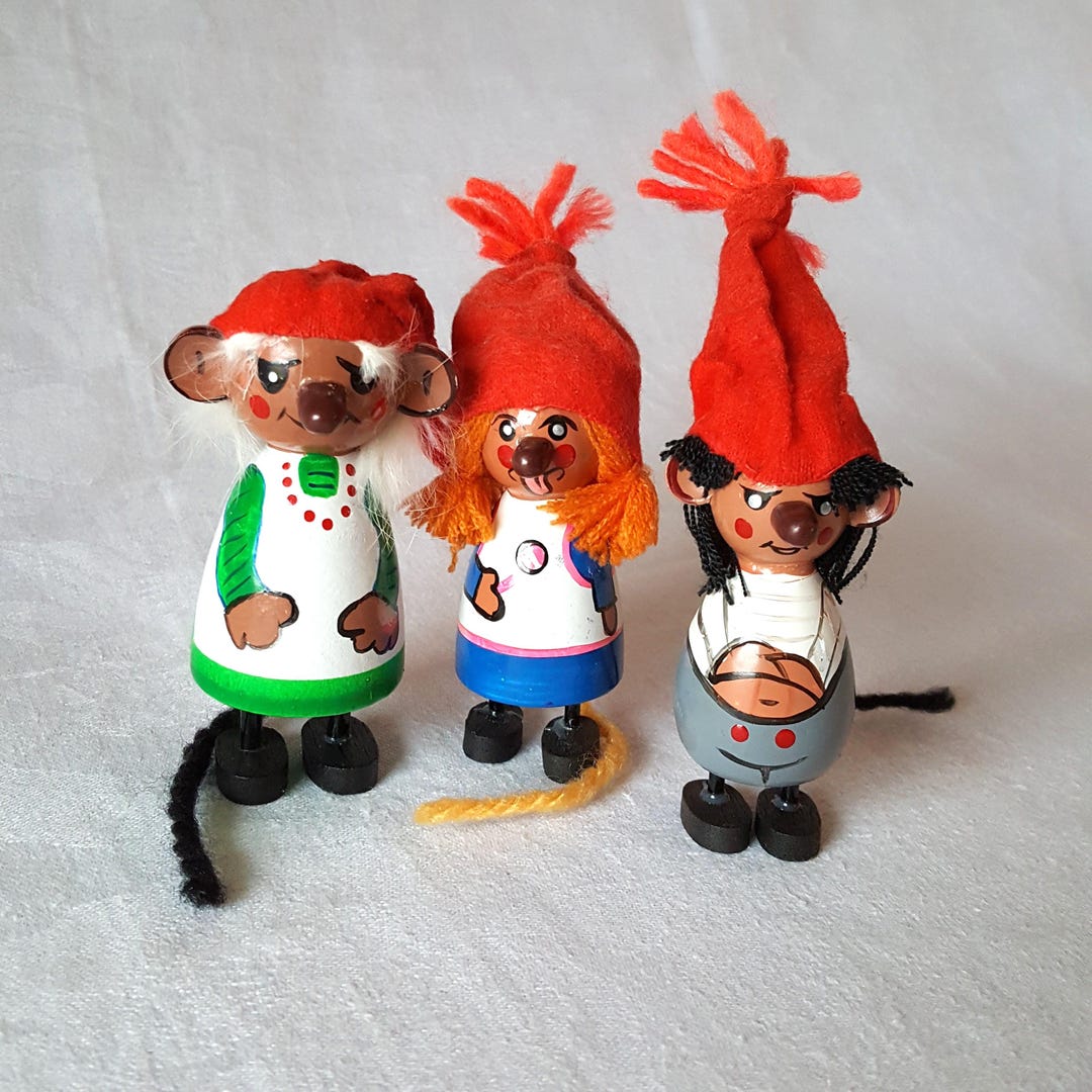 3 Vintage Hand Crafted Small Troll Pixie Gnomes. Fun Painted in ...