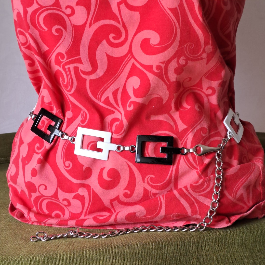 Pop Art Chain Belt. 1960s. Black and White Metal. Rectangles Put ...