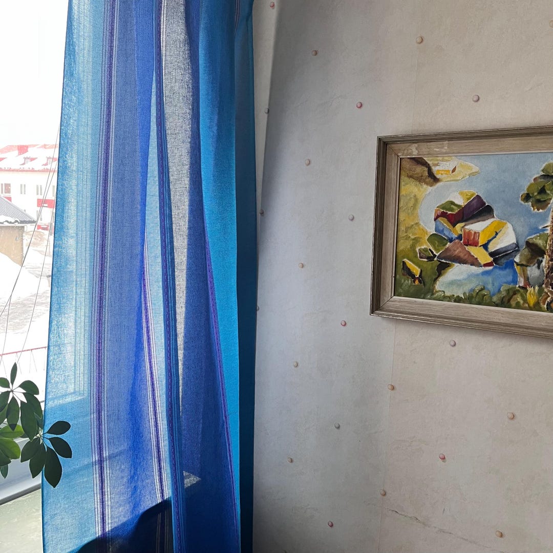 Vintage Net Curtains. Swedish Made. Sheer Curtains. Woven Acrylic. Blue ...