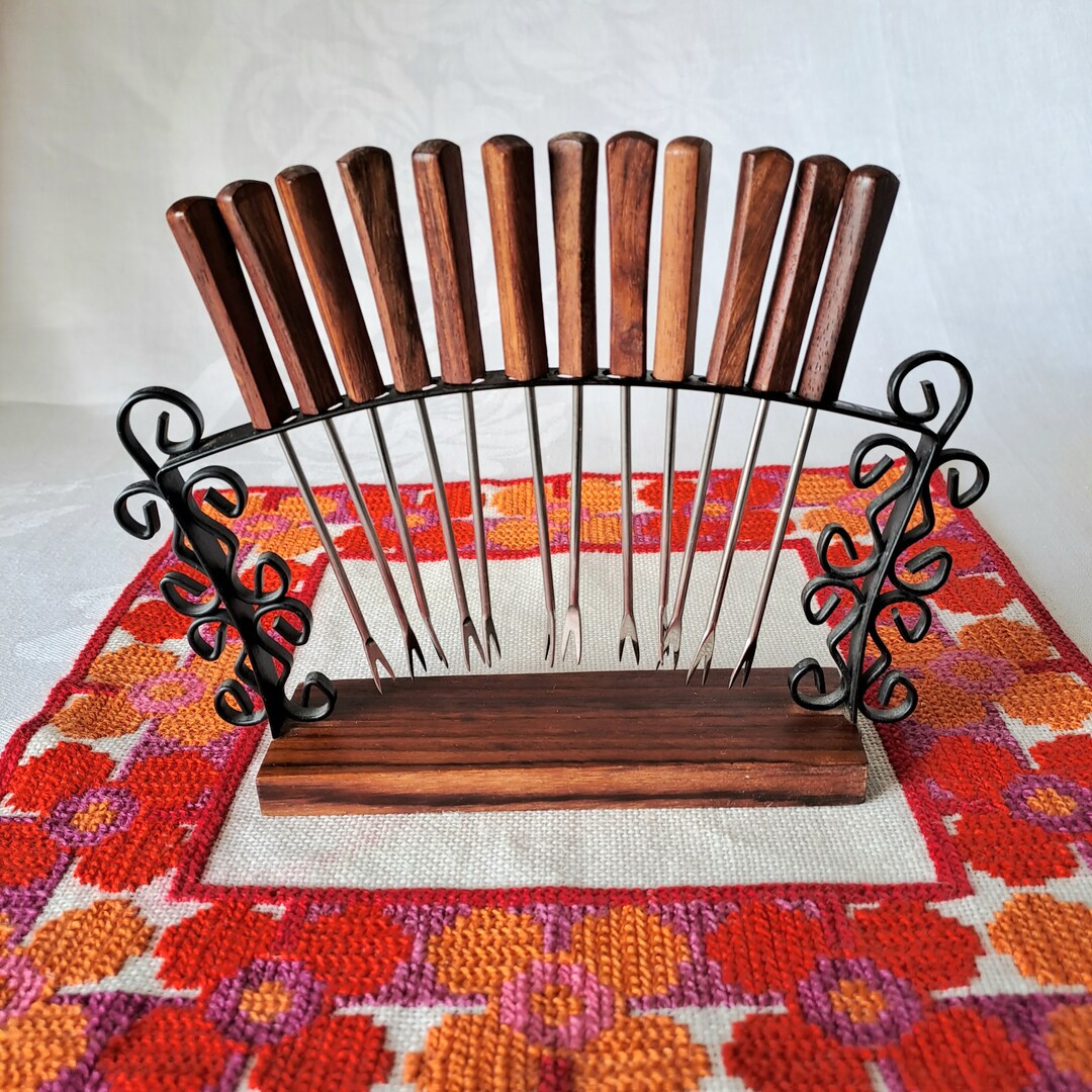 Mid-century Teak Mini Fork-stand. Perfect for Olives or Other Small ...