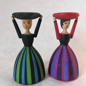 Vintage Swedish Folk Art Wooden Dolls. 2 Candle Holder Figurines. Small ...
