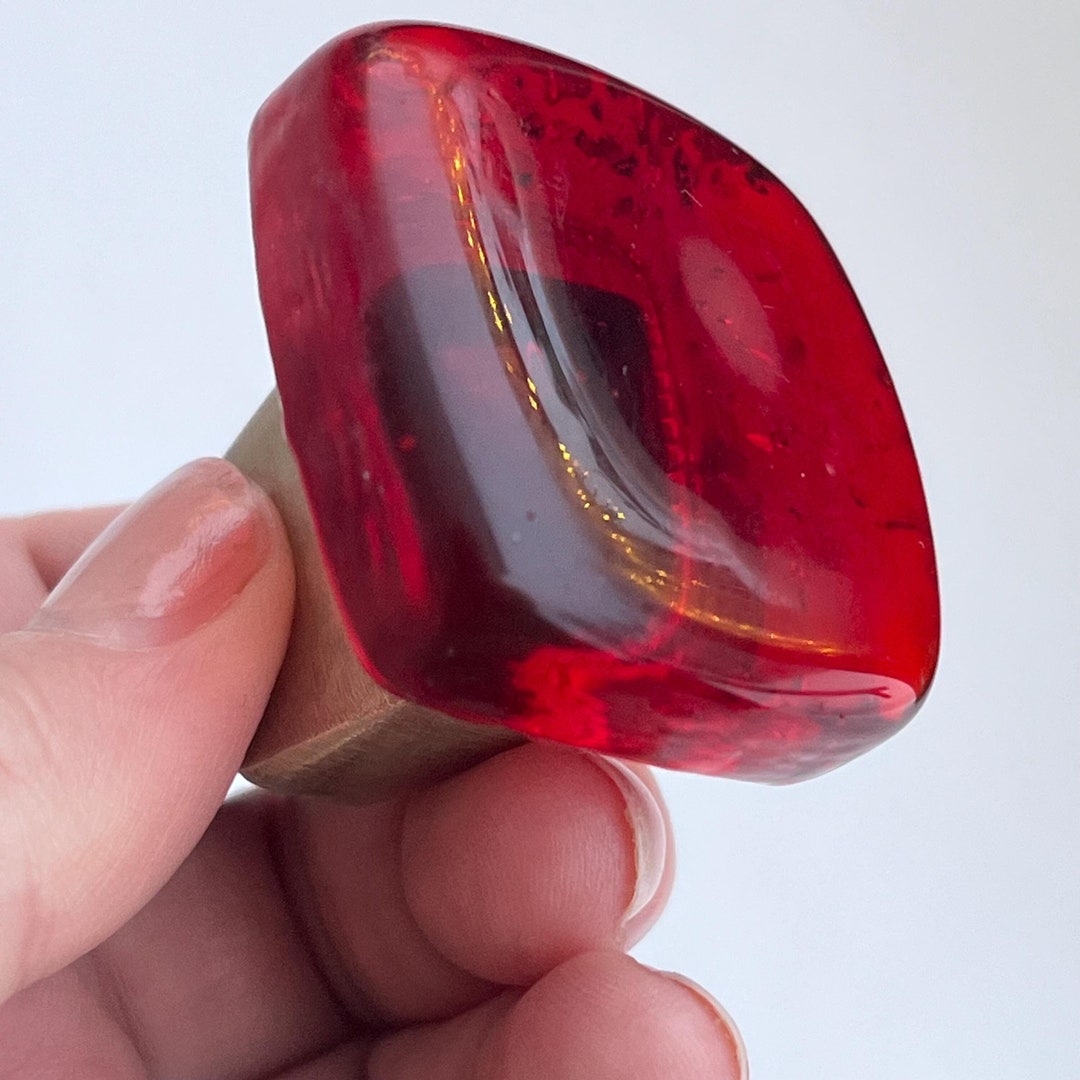 3 Piece Set of Glass and Brass Cabinet Knobs. Furniture Knobs Made in Dark Red. Door Knobs With ...