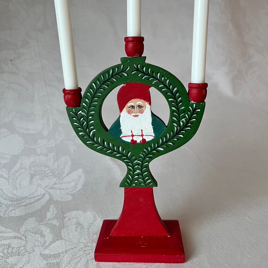 Folk Art Wooden Santa Candlestick Holder. Made in the Late 1980's ...