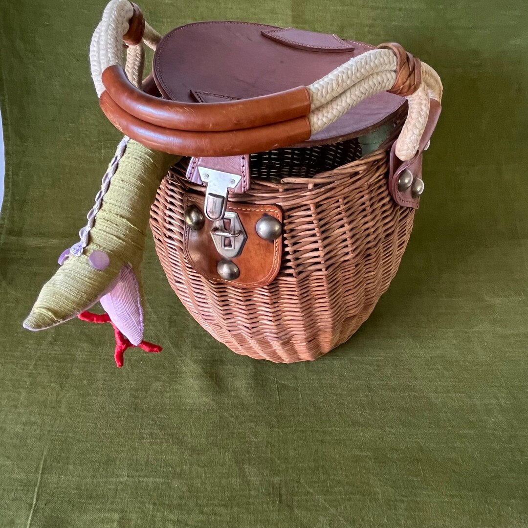 Very Special Basket With Leather Lid. Hand Made With Handle in Cotton ...