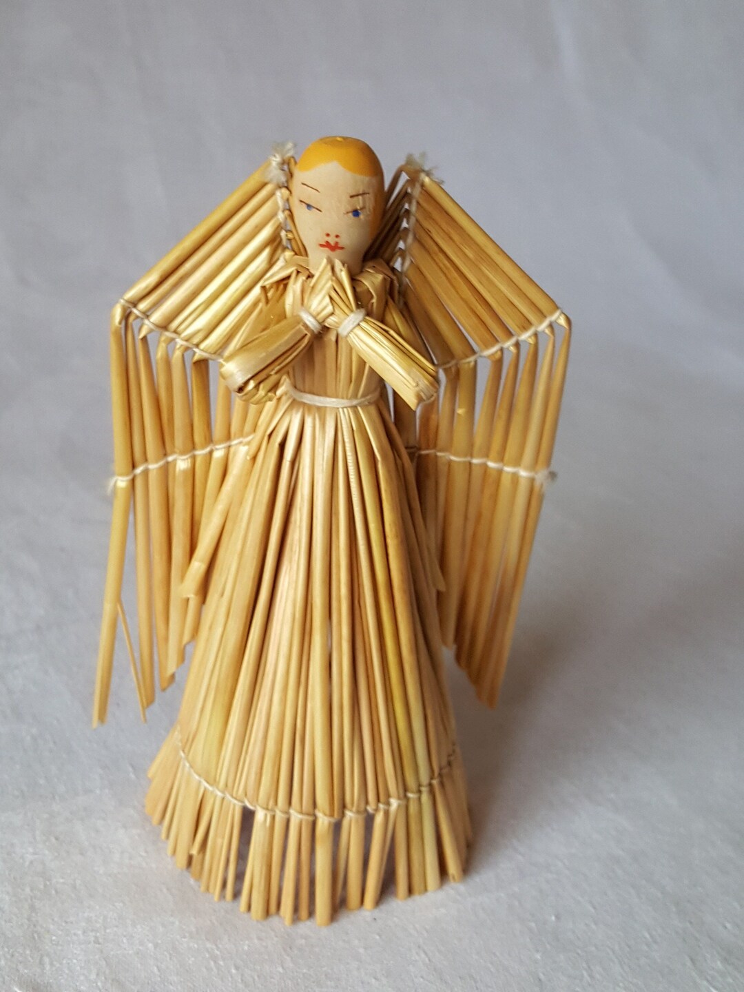 Rare Old Straw Angel With Wooden Painted Head. Swedish Made - Etsy