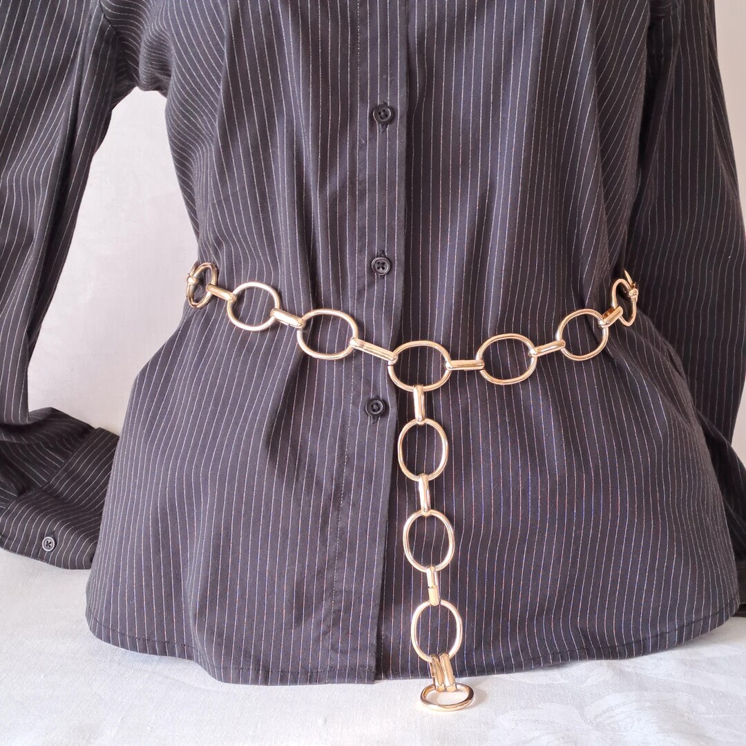 Chain Belt. 1970's. Gilded Metal. Oval Rings Put Together. Adjustable ...