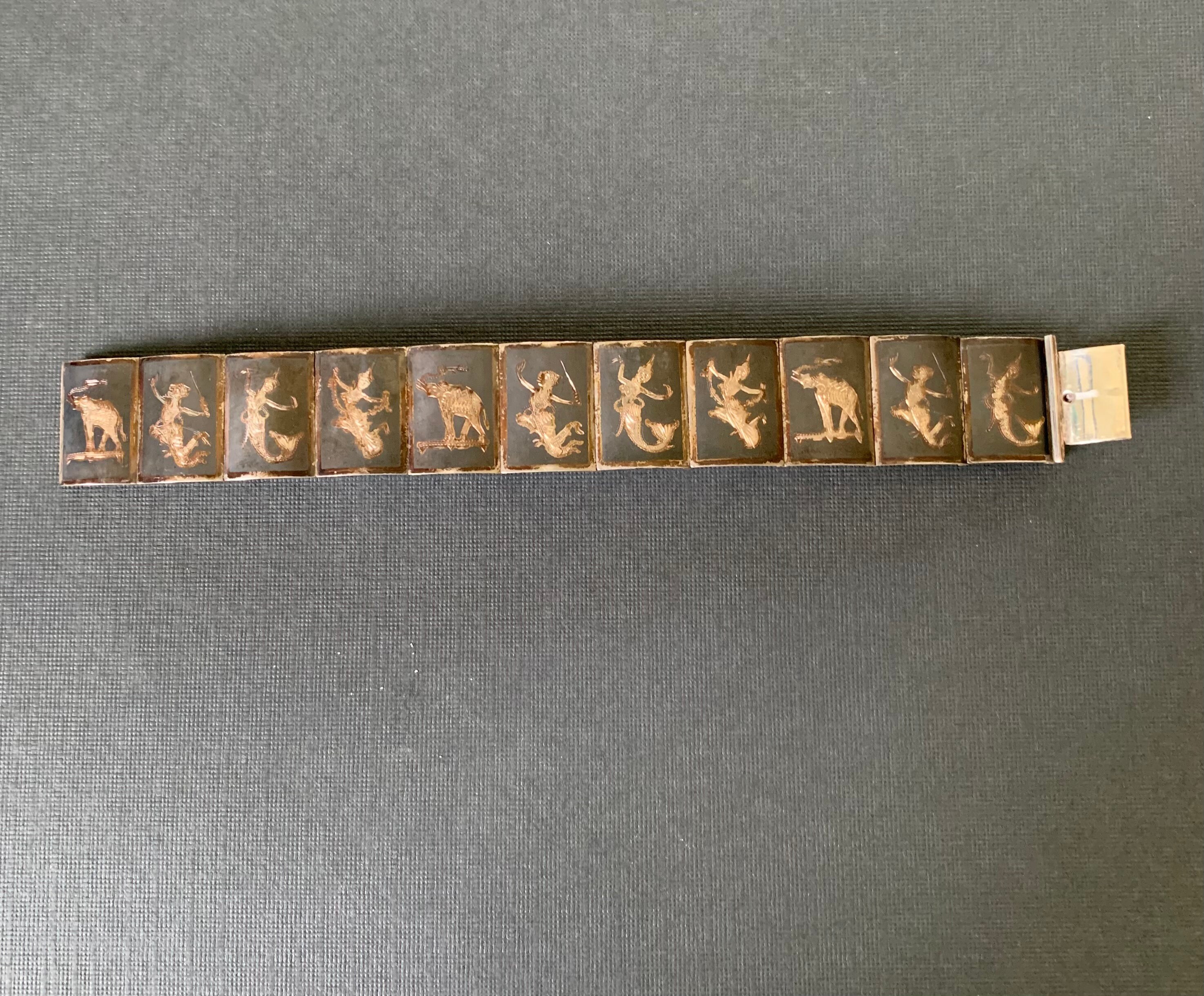 Sterling Silver Siam Dancer Bracelet, Siam Link Bracelet, Vintage Siam ...