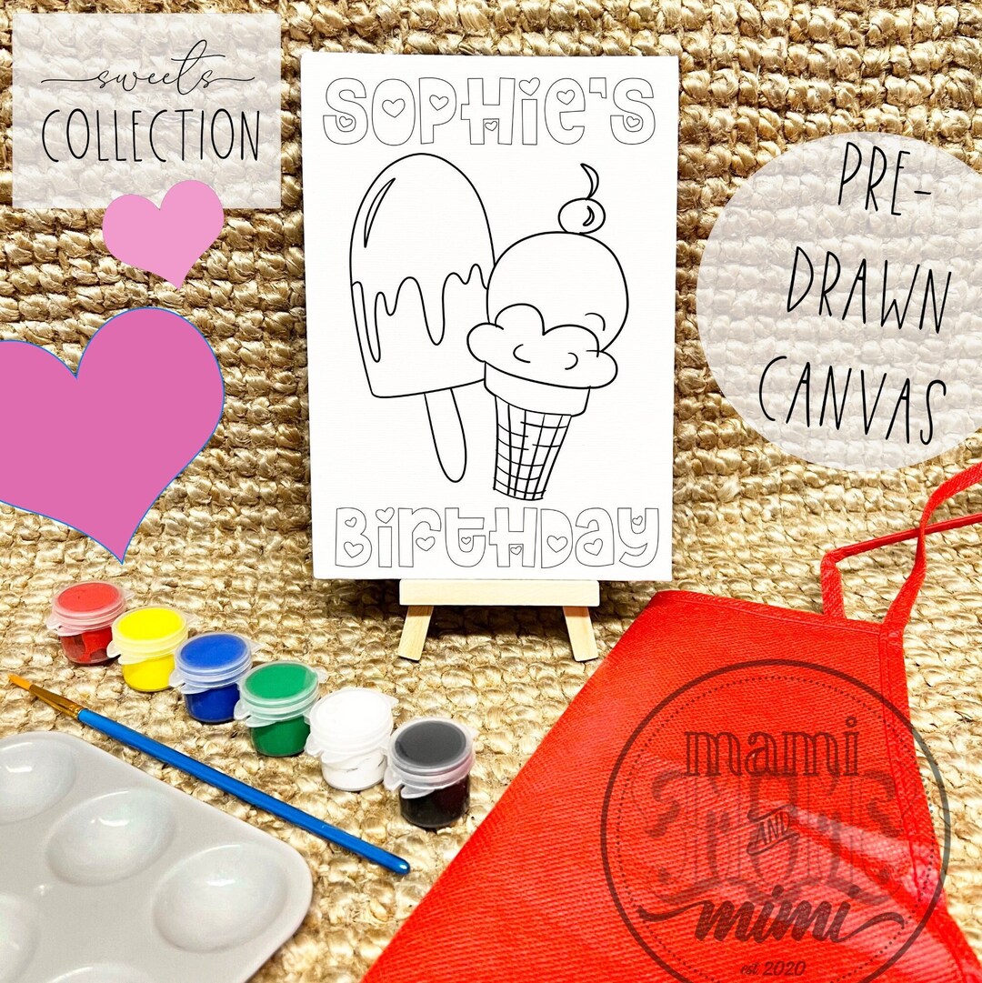 Personalized Ice Cream Birthday Ready to Paint Canvas for Kids, DIY Do ...