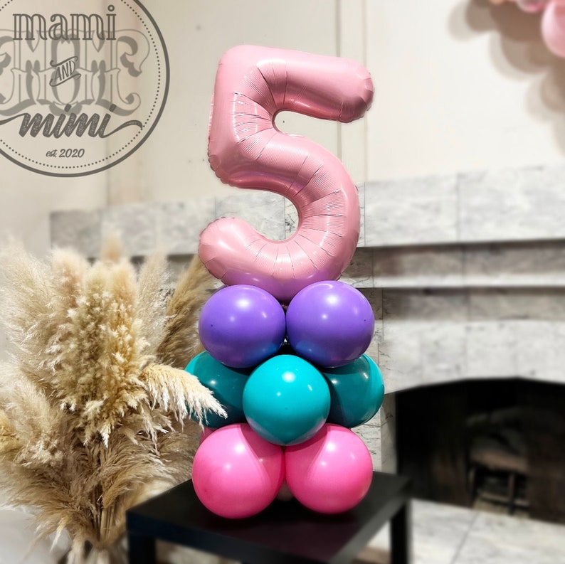 Girls Pink Number Balloon Birthday Mini Column Balloon Sculpture DIY ...