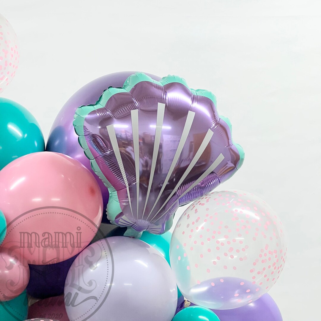 Purple Sea Shell Balloon, Large Sea Shell Birthday Decoration, Mermaid ...