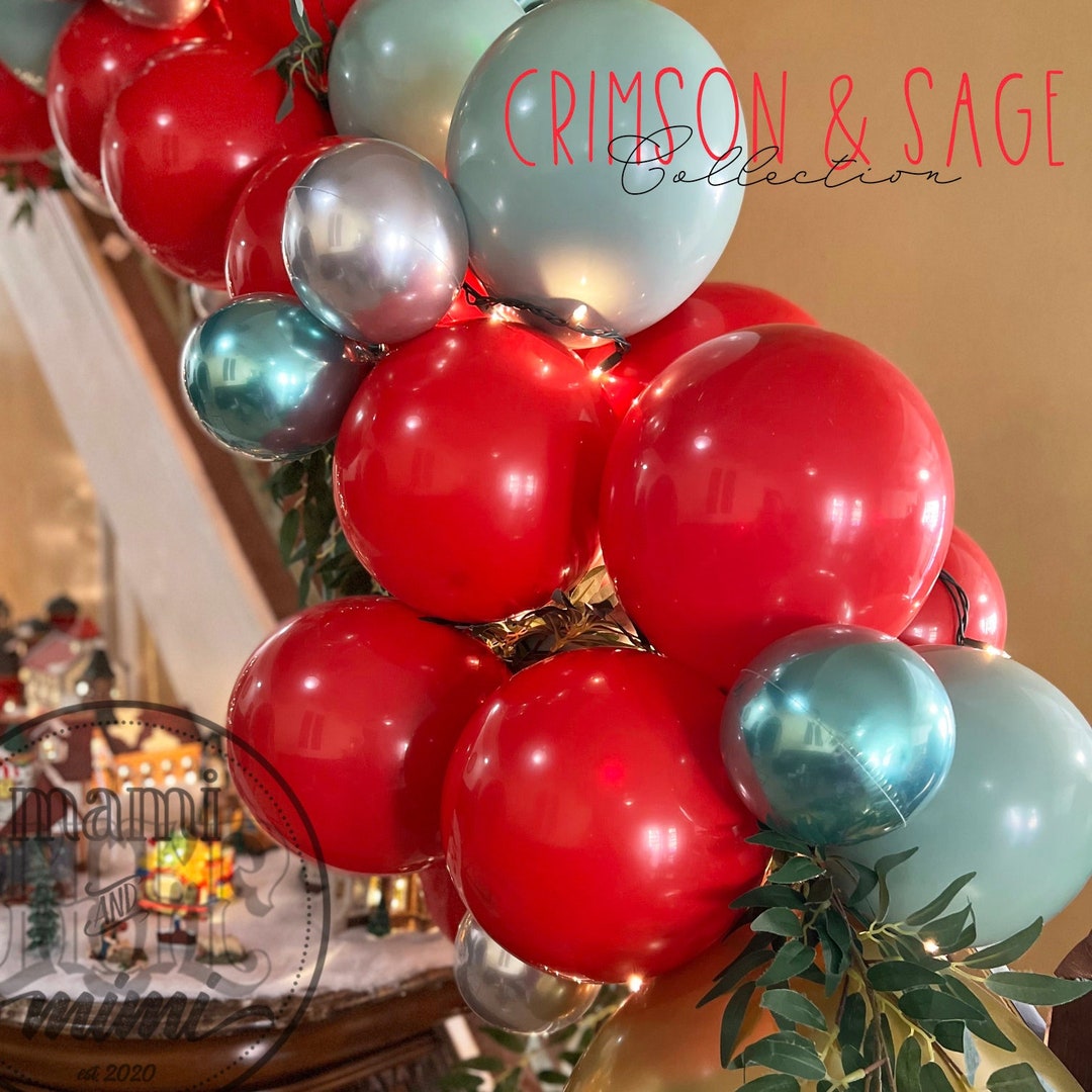 Crimson Red & Sage Green Christmas Balloon Garland Arch DIY Kit ...