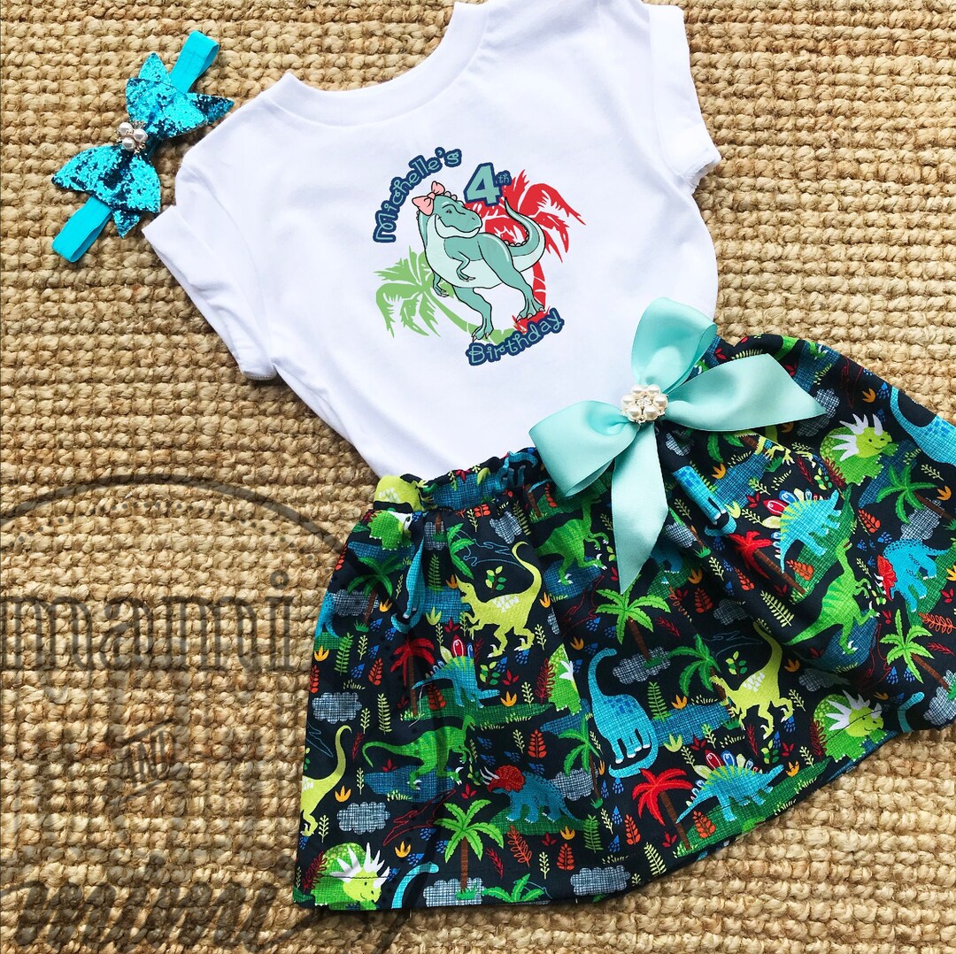 Personalized Girls Dinosaur Birthday Dress Shirt & Skirt, Girls ...