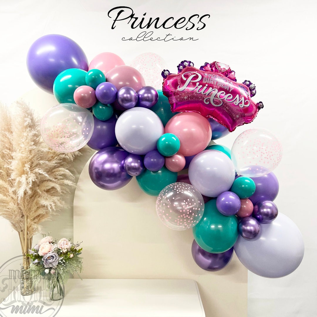 Princess Birthday Balloon Garland Arch DIY Kit, Giant Princess Crown ...