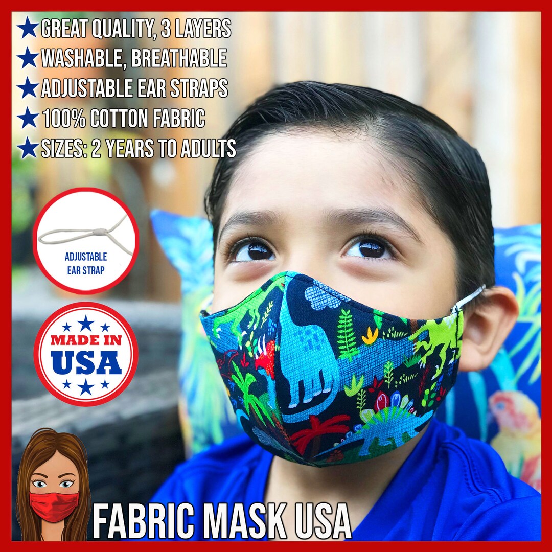 Dinosaur T Rex FITTED 3 Layer Kids Face Mask Washable Made - Etsy