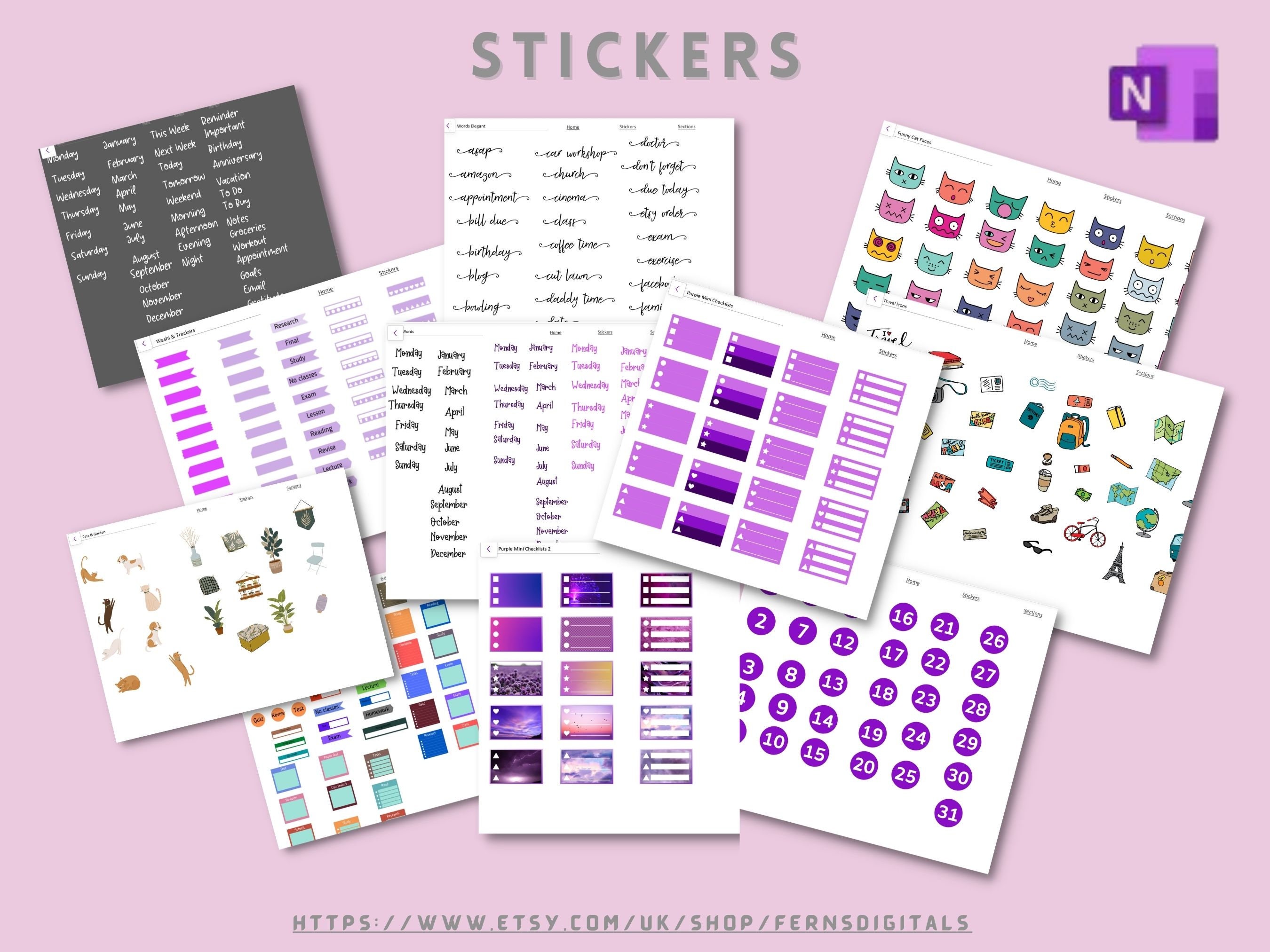 Onenote Digital Planner Dark Theme Undated 1000 Plus Stickers - Etsy