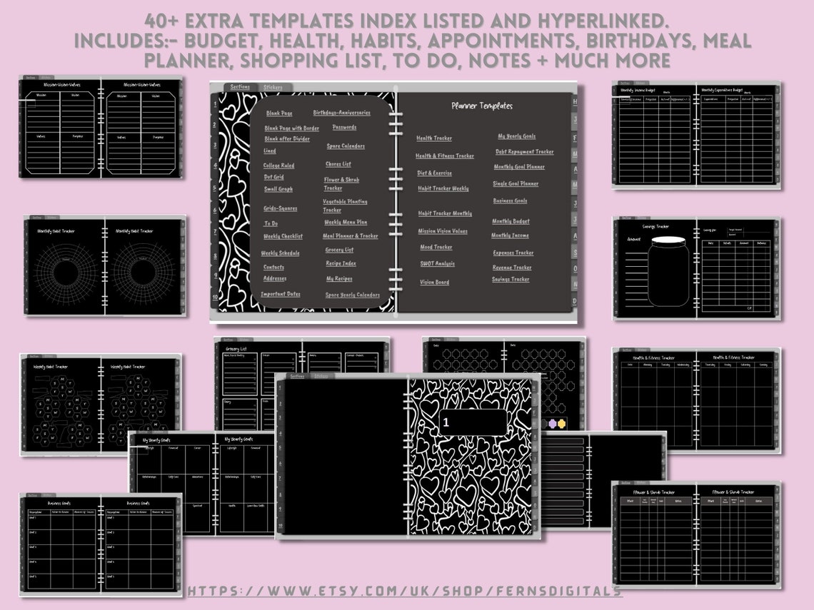 Onenote Digital Planner Dark Theme Undated 1000 Plus Stickers - Etsy