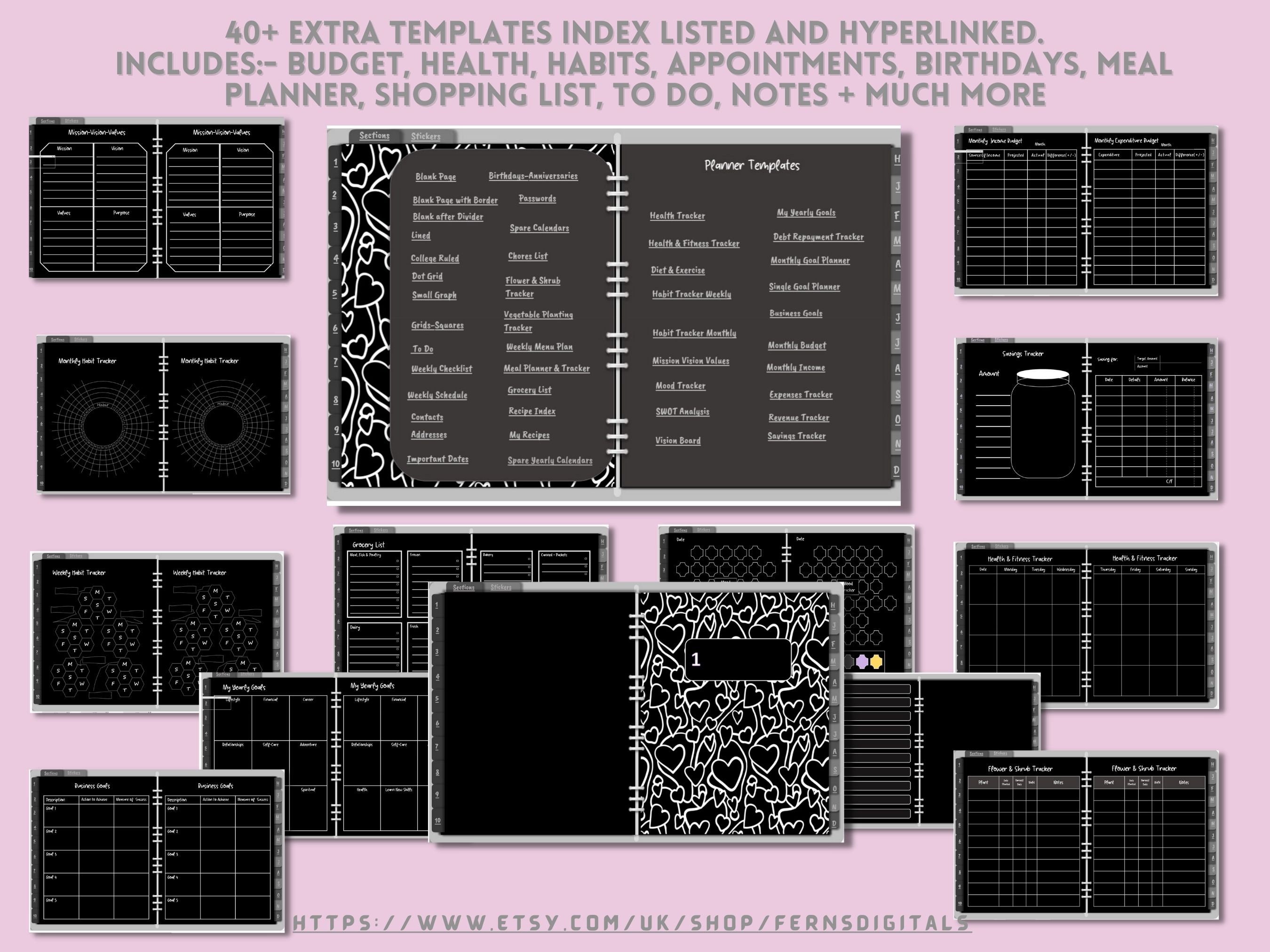 Onenote Digital Planner Dark Theme Undated 1000 Plus Stickers - Etsy