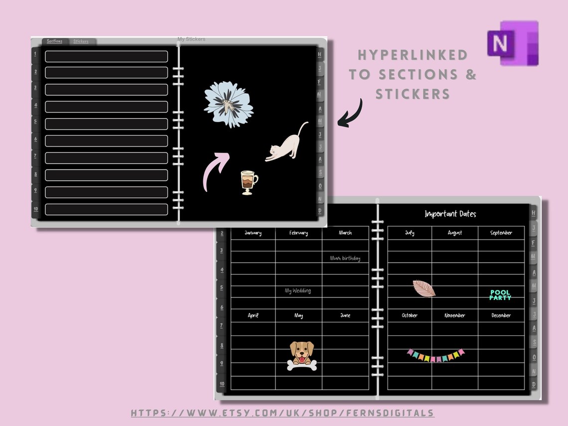 Onenote Digital Planner Dark Theme Undated 1000 Plus Stickers - Etsy