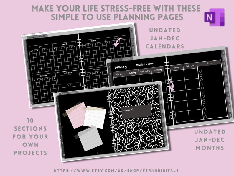 Onenote Digital Planner Dark Theme Undated 1000 Plus Stickers - Etsy