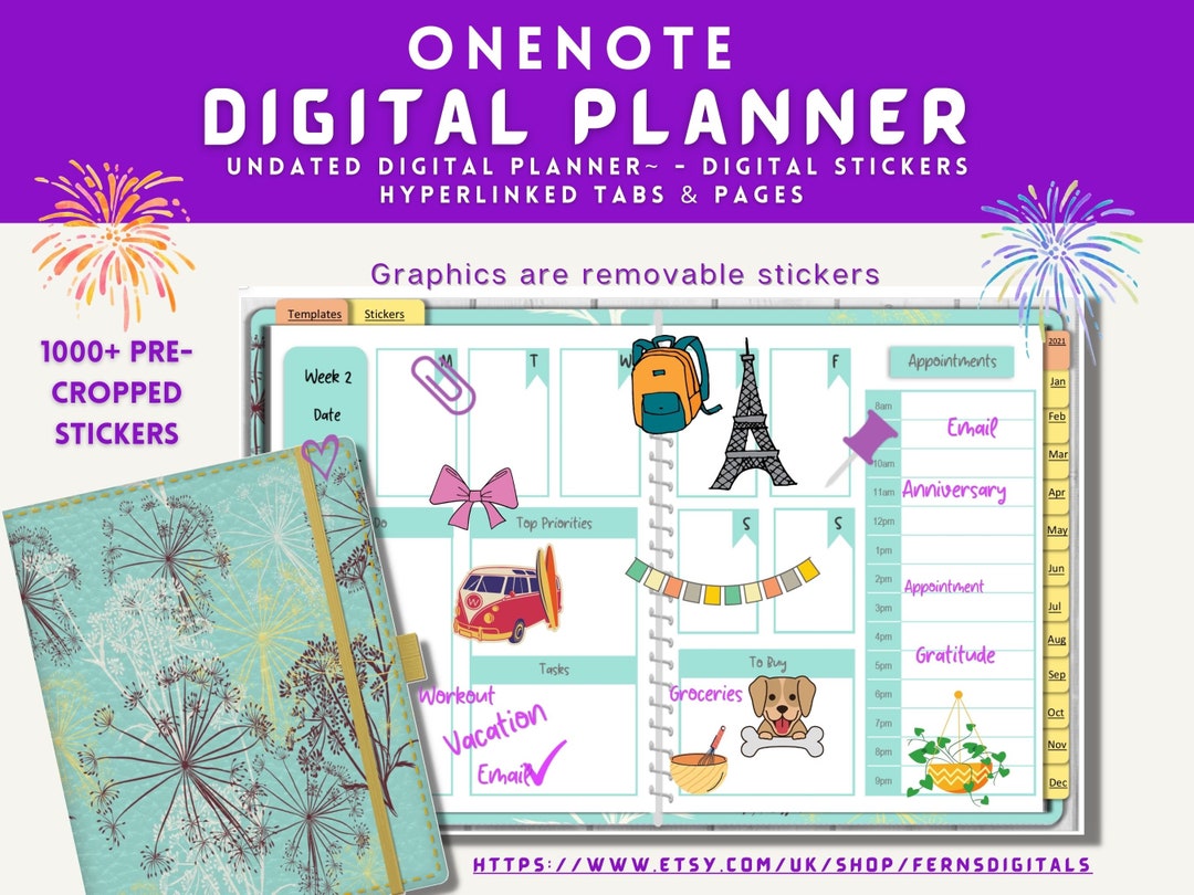 Onenote Digital Planner - 1200 Plus Stickers ~ Undated ~ 49 Extra ...