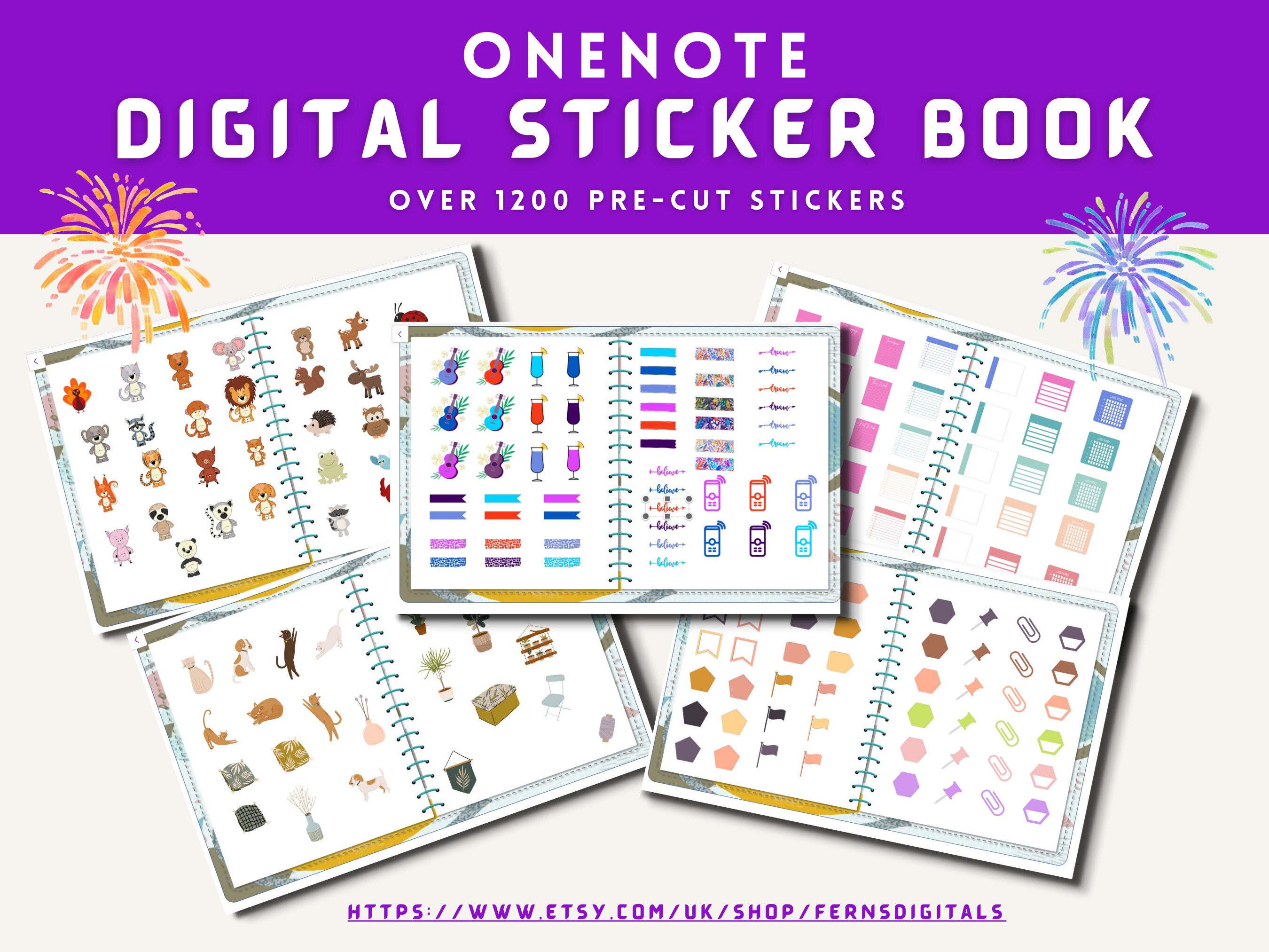 Onenote Digital Stickers Book Over 1200 Pre-cropped Stickers - Etsy
