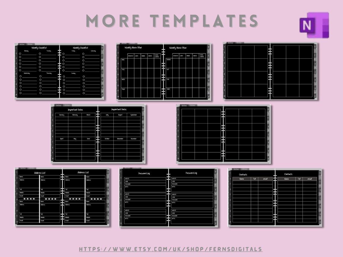 Onenote Digital Planner Dark Theme Undated 1000 Plus Stickers - Etsy
