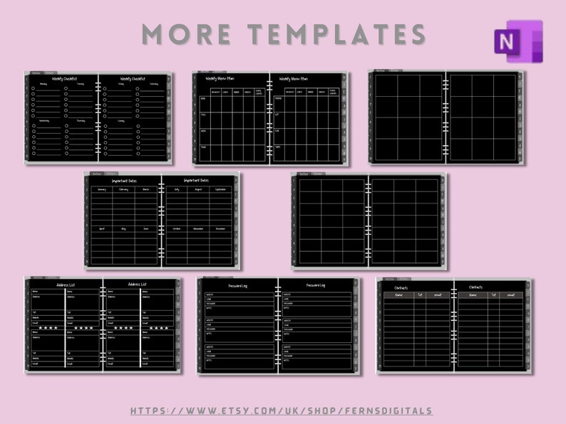 Onenote Digital Planner Dark Theme Undated 1000 Plus Stickers - Etsy