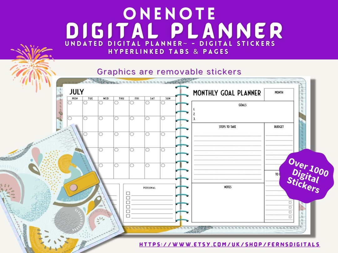 Onenote Digital Planner Undated 1200 Plus Stickers Hyperlinked Tabs ...