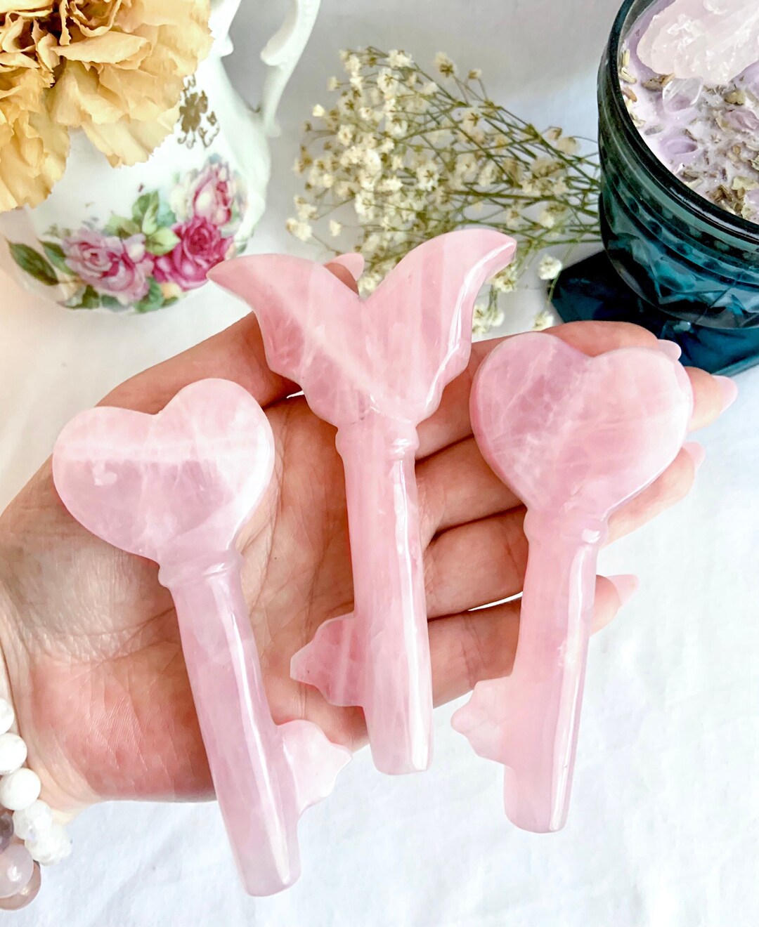 Rose Quartz Key Carvings Heart or Butterfly Keys From Brazil - Etsy