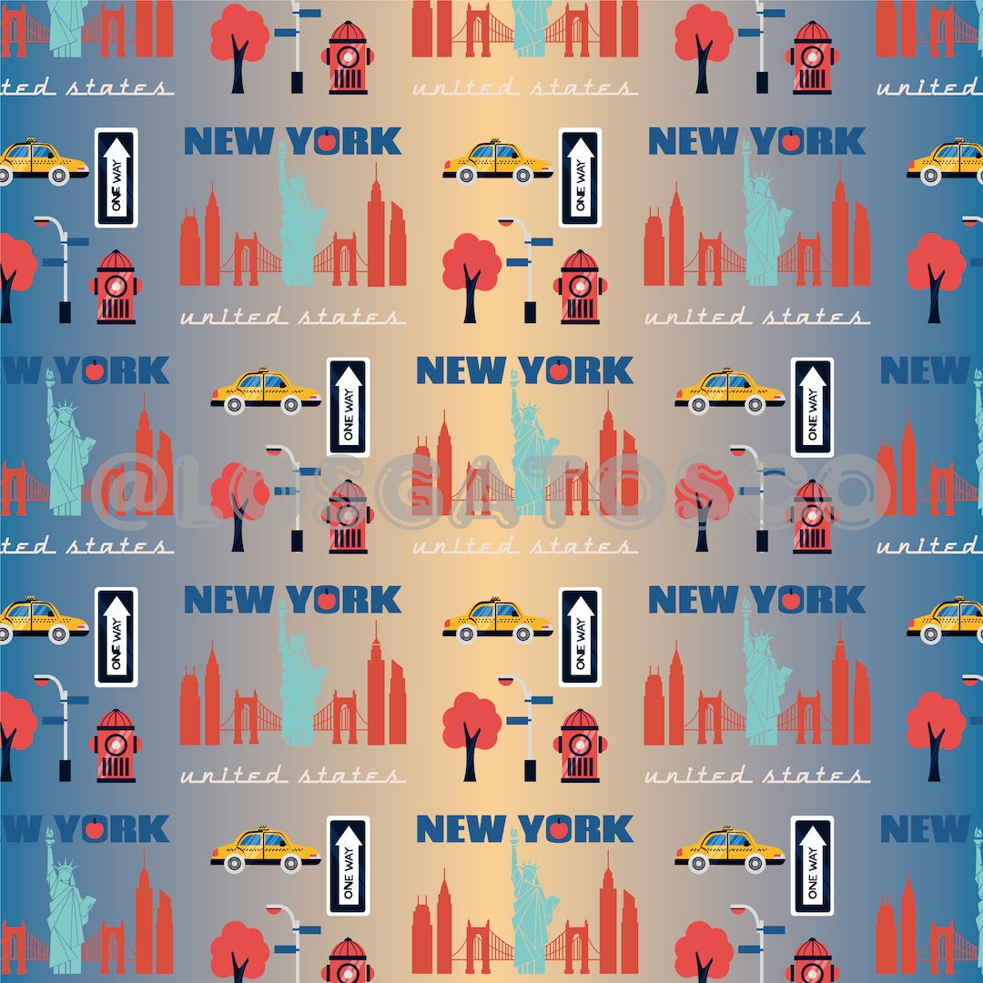 New York City Seamless Digital Pattern, Vibrant Urban Icons for ...