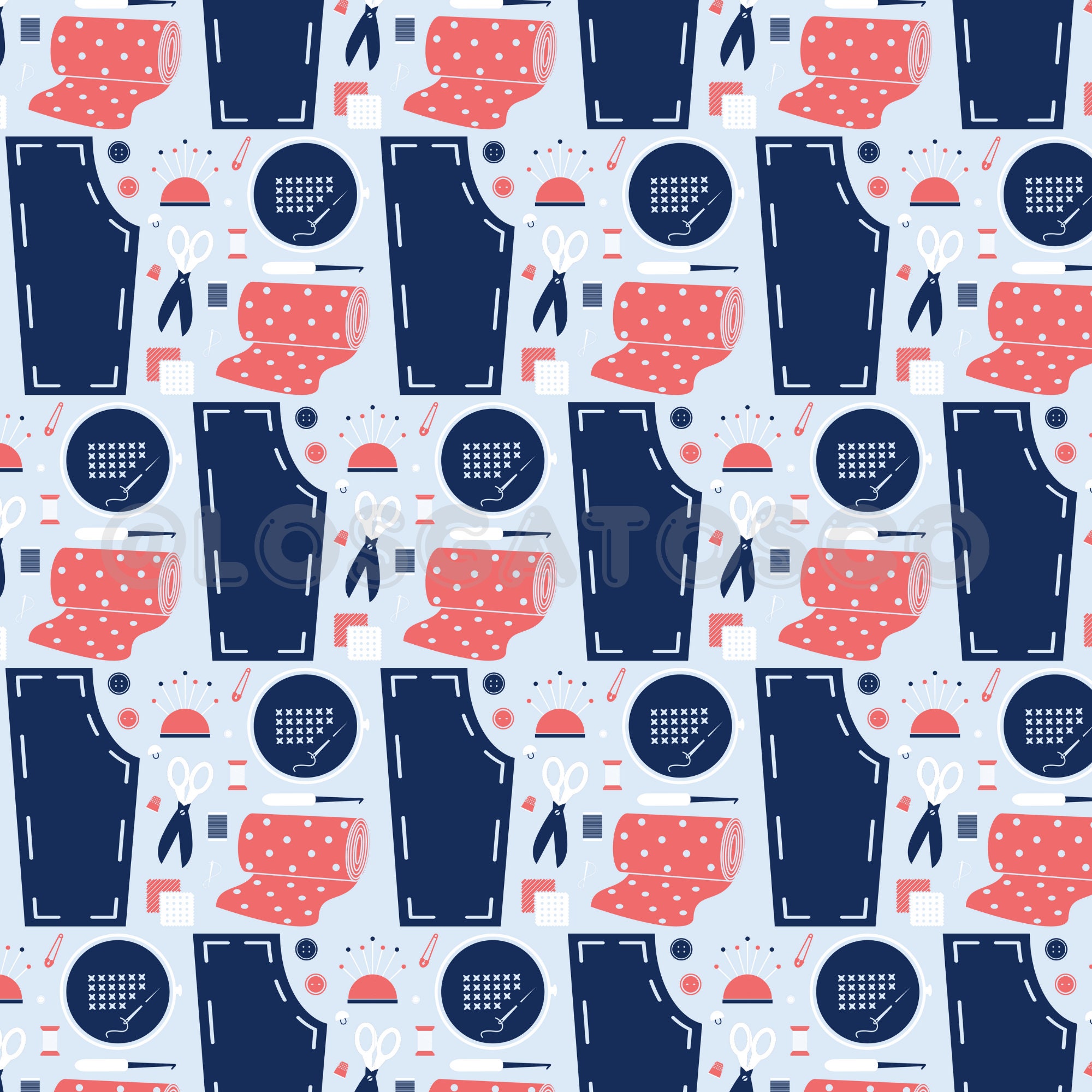 Seamstress Seamless Pattern, Sewing Kit Printable Background Scrapbook ...