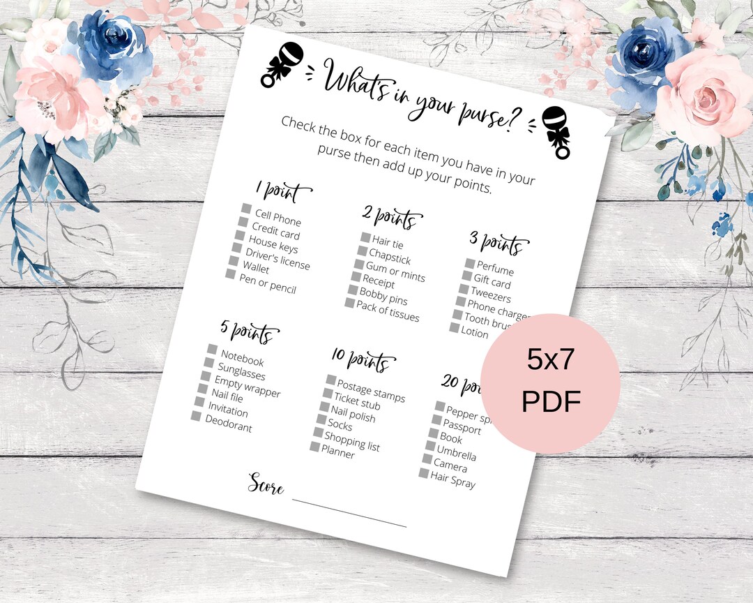 Baby Shower Game What's in Your Purse Game Baby Shower Games Unique ...