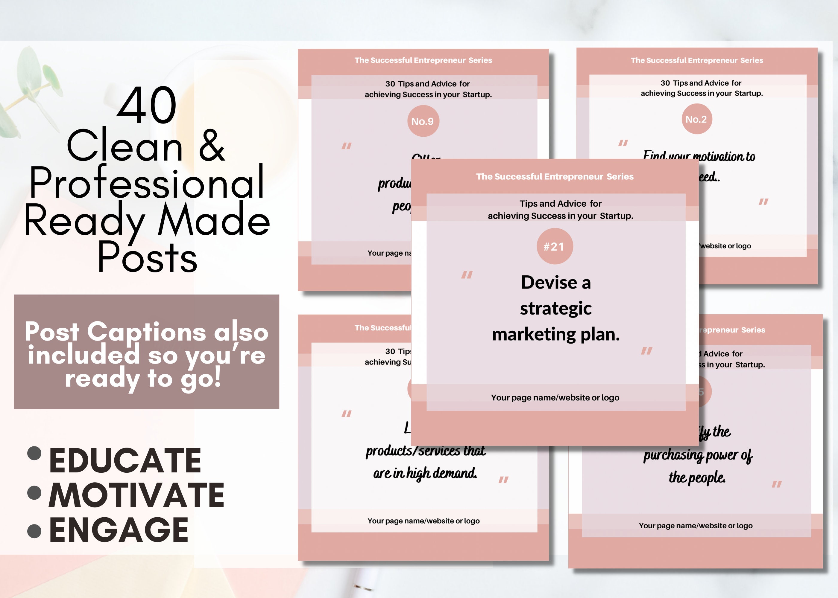 40 Business Tips Instagram Posts Templates With Captions, Social Media ...