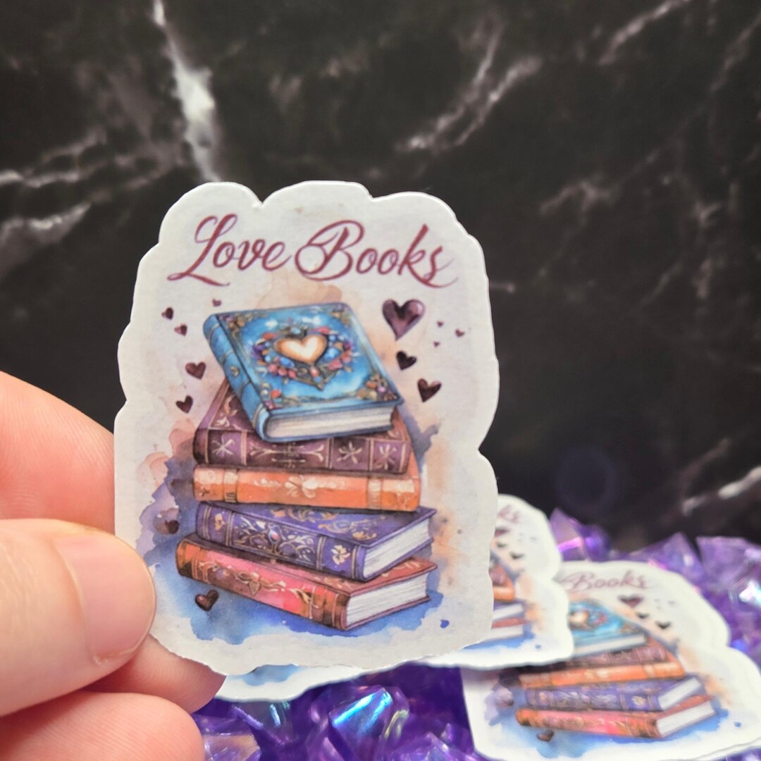 Love Books Sticker - Ornate Stack of Books & Hearts Decal for Book ...