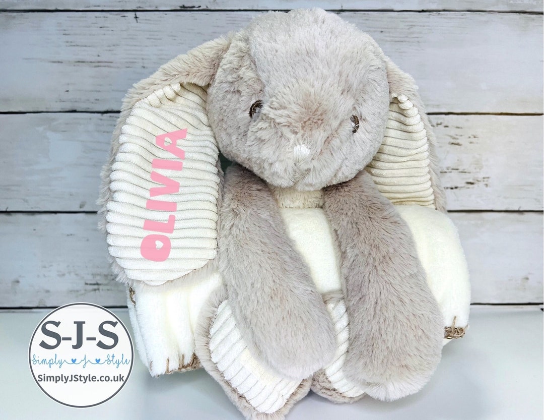 Personalised Rabbit With Blanket, Bunny With Blanket, Newborn Gift, New ...