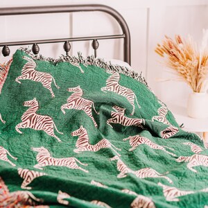 Zebra Blanket: Green Zebra Pattern, Woven Throw Blanket, Wall Tapestry ...