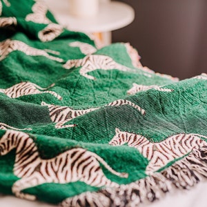 Zebra Blanket: Green Zebra Pattern, Woven Throw Blanket, Wall Tapestry, Zebra Home Decor, Couch ...