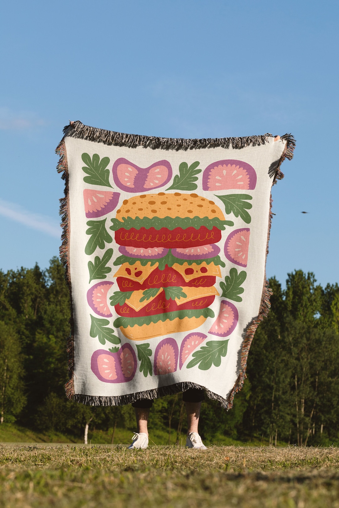 Hamburger Blanket: Funny, Woven Throw Blanket, Hamburger Decor, Foodie ...