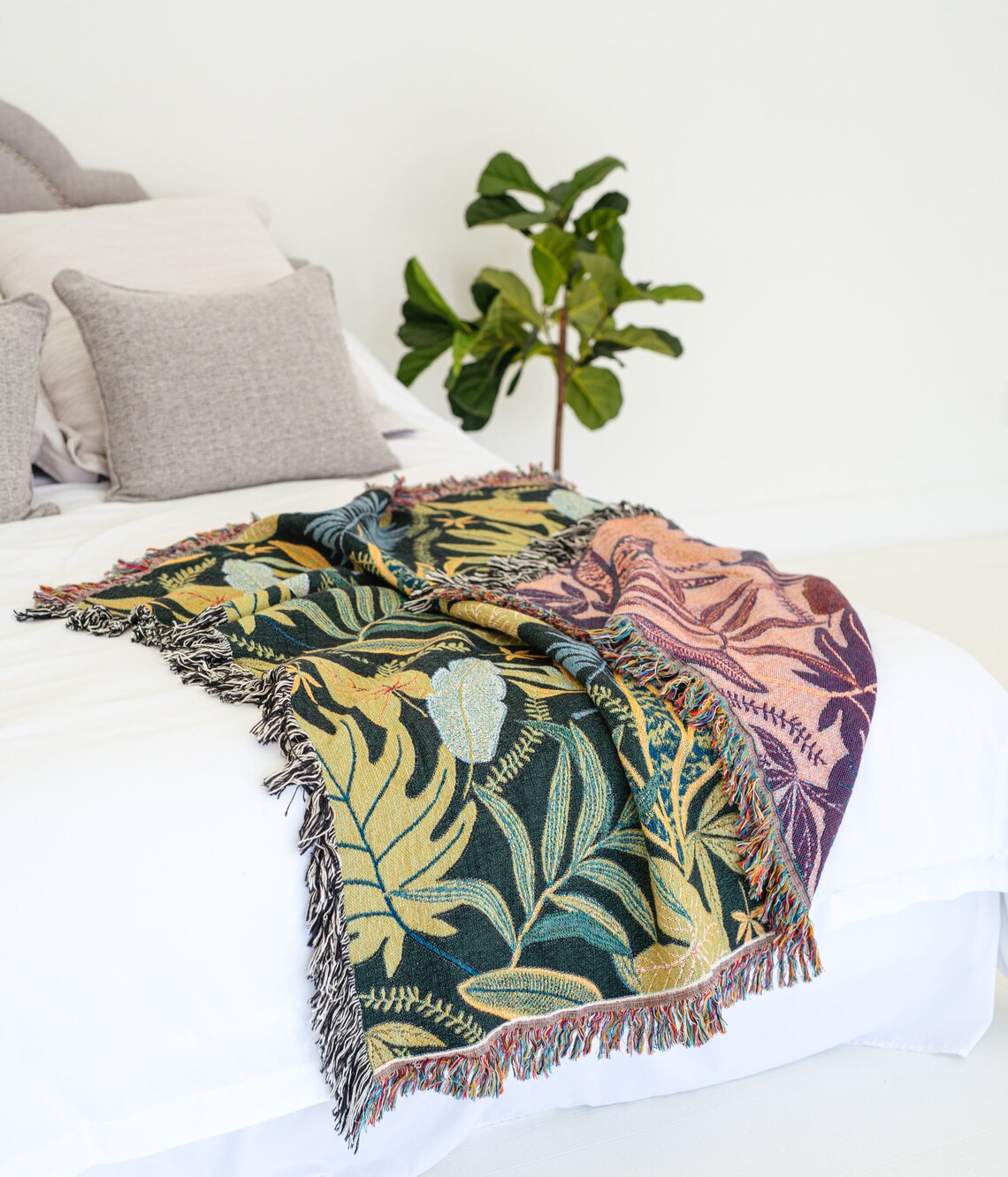 Botanical Leaves Throw Blanket: Leaves Blanket Woven Throw - Etsy