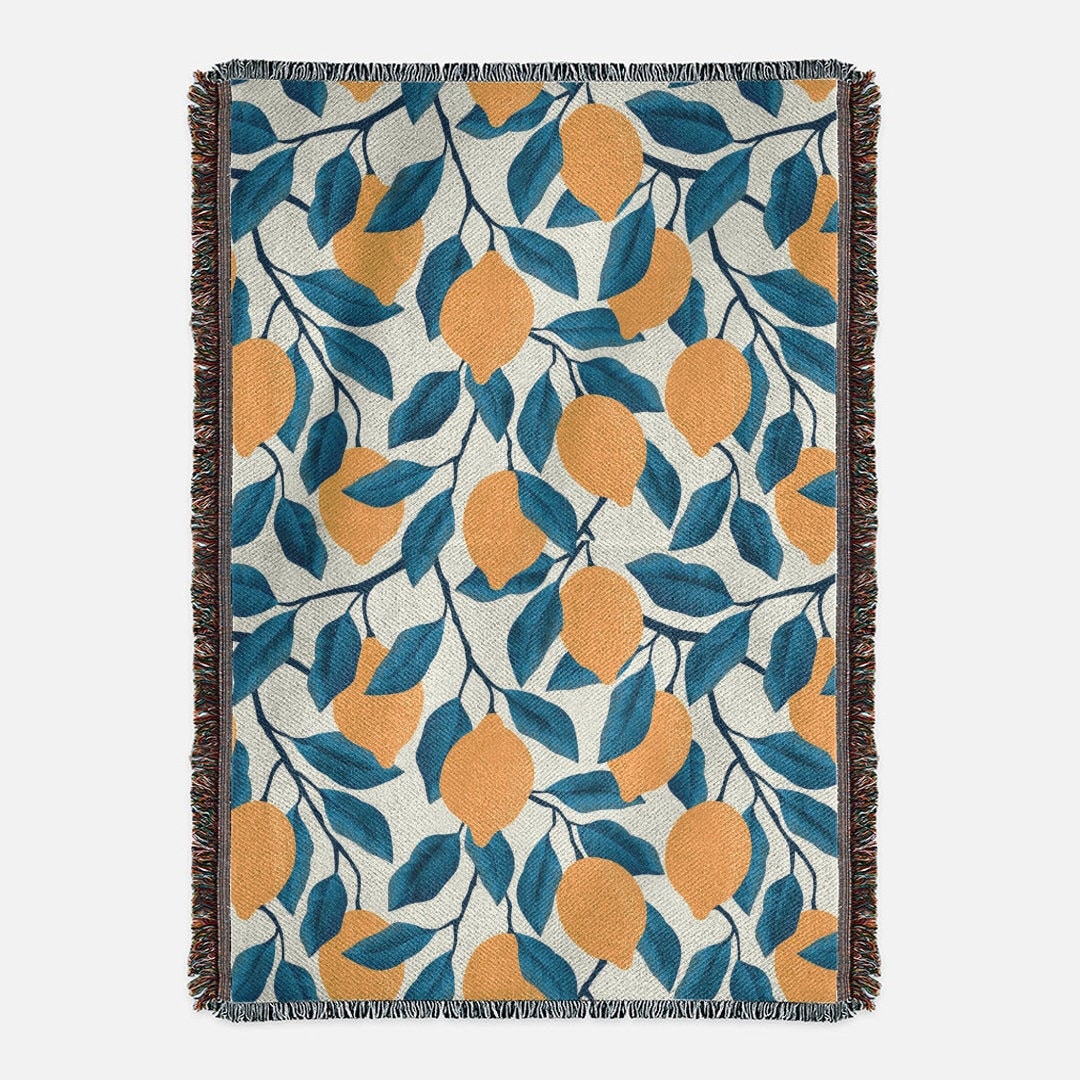 Lemon Throw Blanket: Woven Throw Blanket, Lemon Wall Tapestry, Couch ...